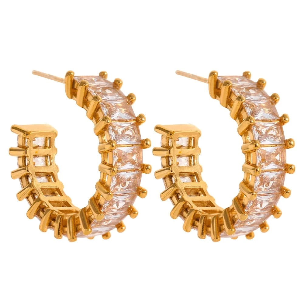 Elizabeth Hoop Earrings – Gold Hoops with Clear Gemstones | Mabel Love Co.