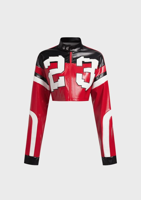 Cropped Varsity Leather Jacket – Number 23 Statement | Mabel Love Co.